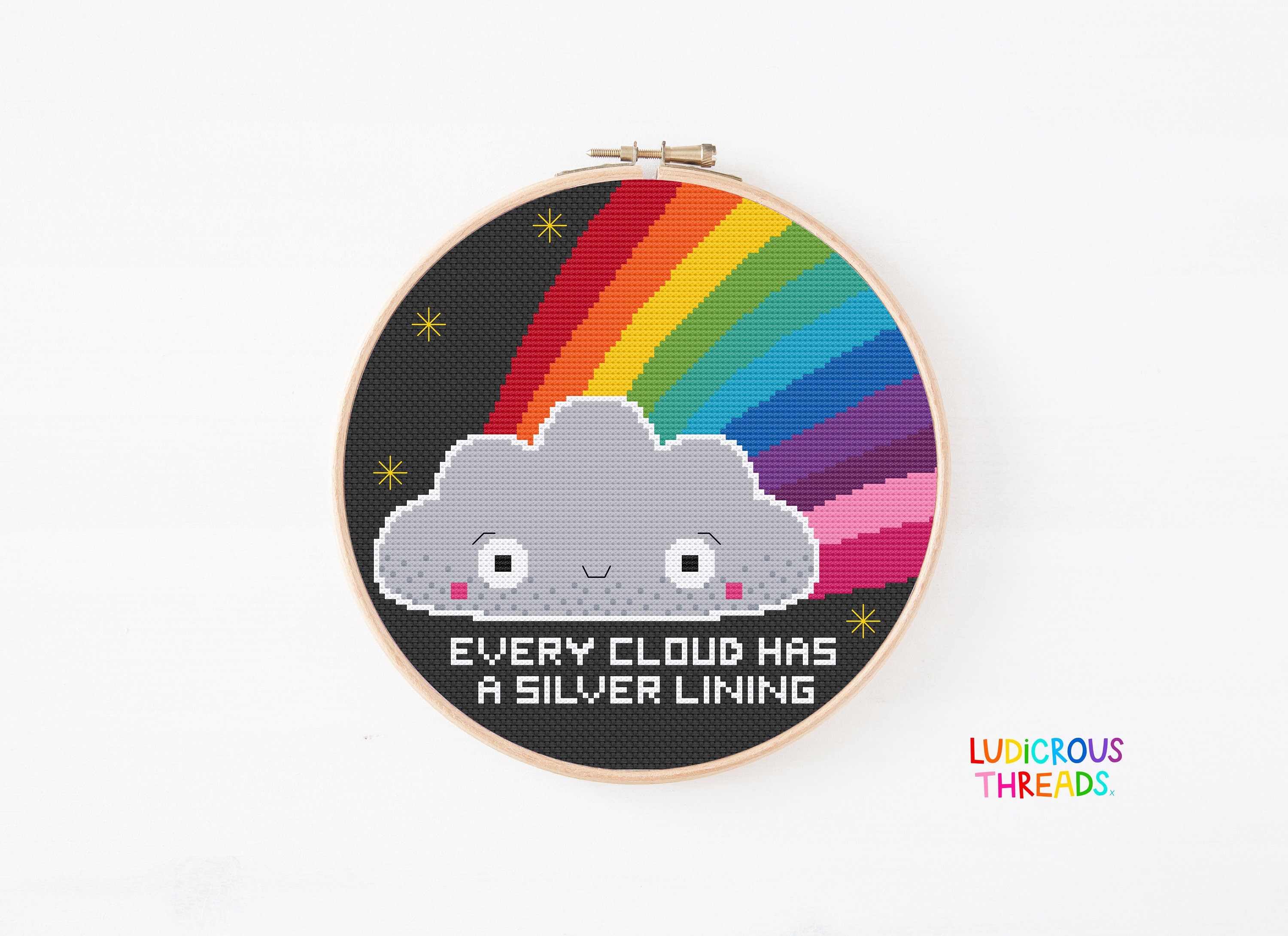 Cloud Cross Stitch Pattern, Every Cloud Has a Silver Lining, Digital ...
