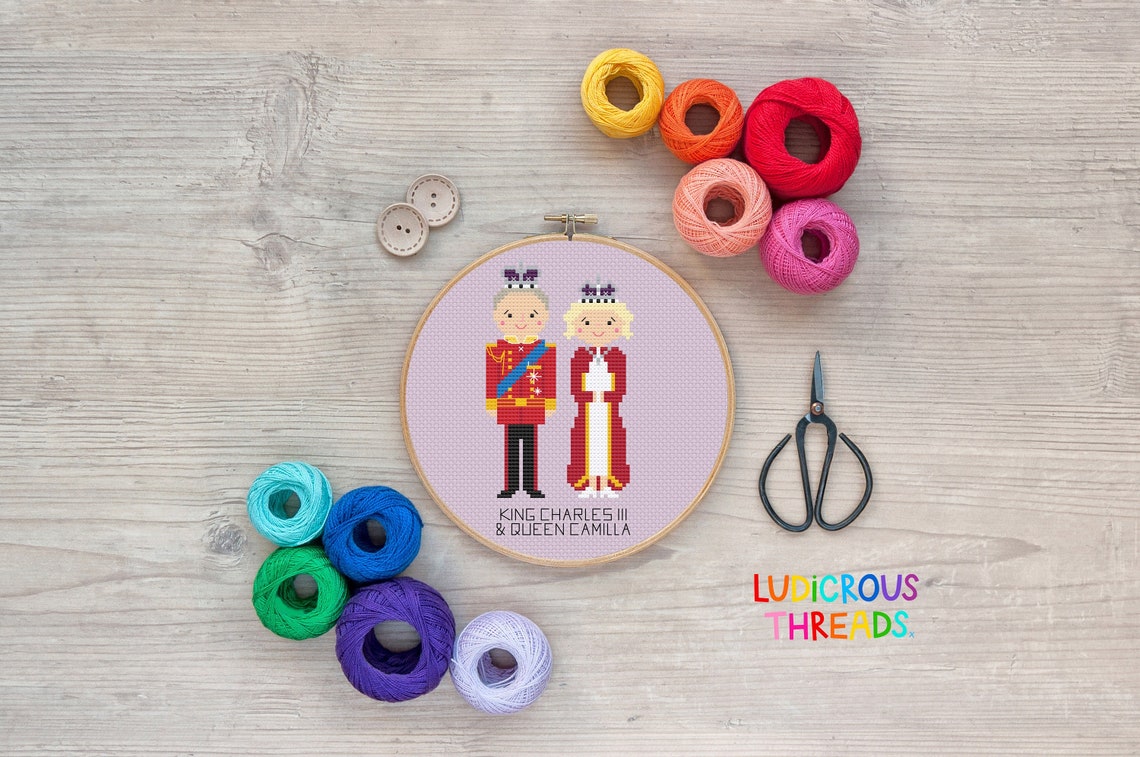 King Charles Cross Stitch and Queen Camilla Cross Stitch Pattern, Royal ...