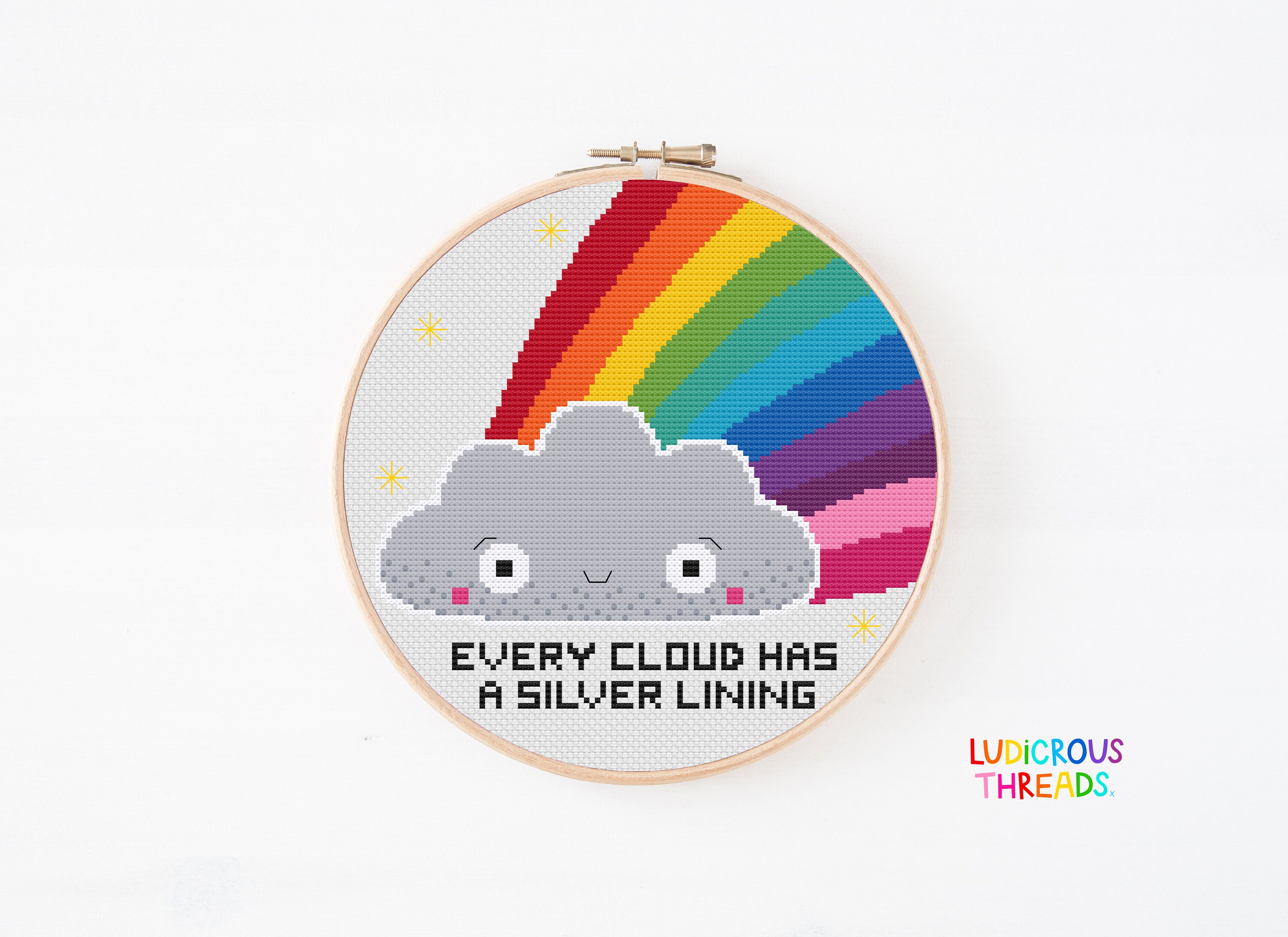 Cloud Cross Stitch Pattern, Every Cloud Has a Silver Lining, Digital ...