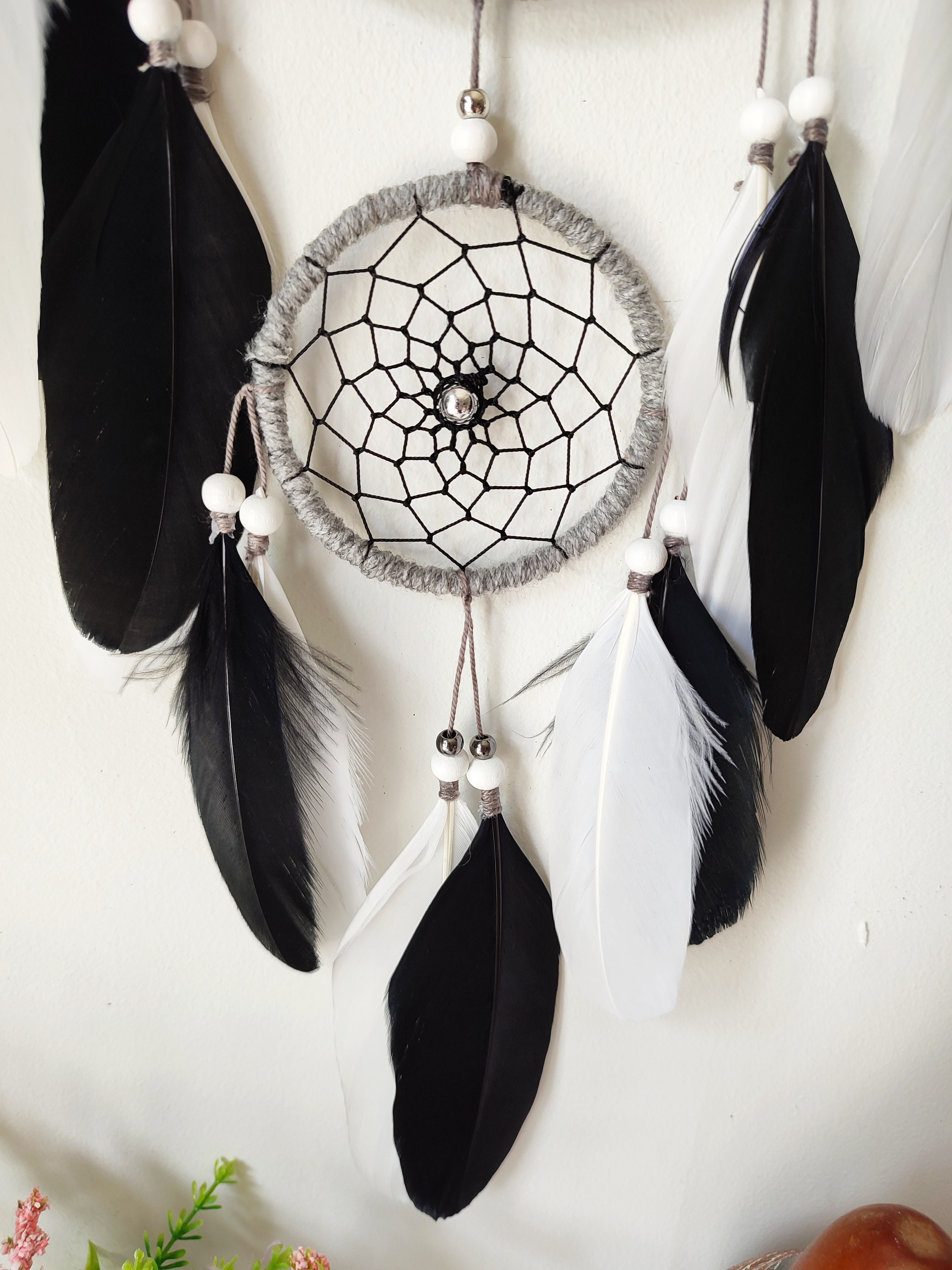 Toothless Dragon Dreamcatcher, Black & White Feather Wall Hanging - Etsy