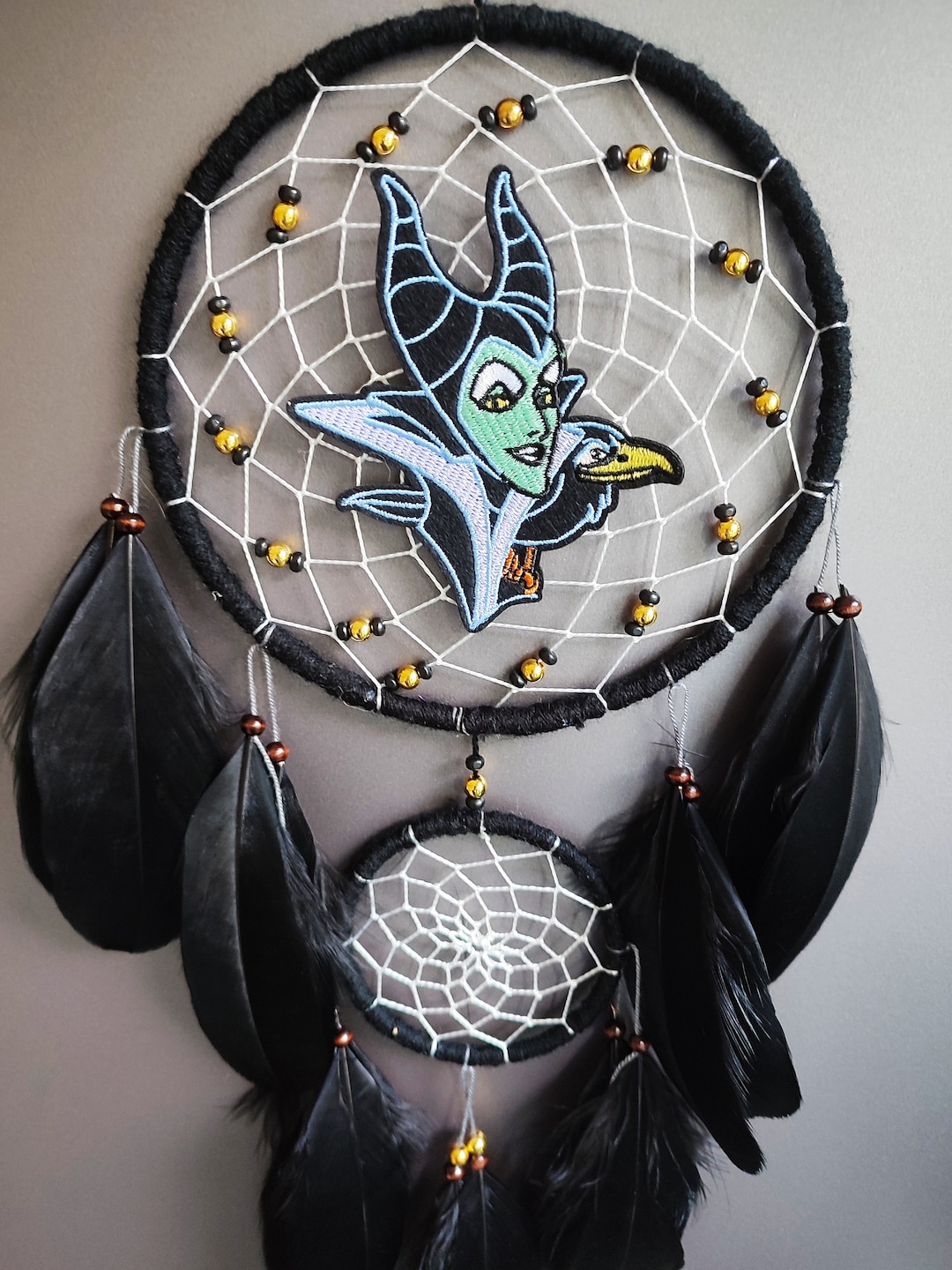 Witch and Crow Dream Catcher Black, Custom Feathers Dreamcatcher ...