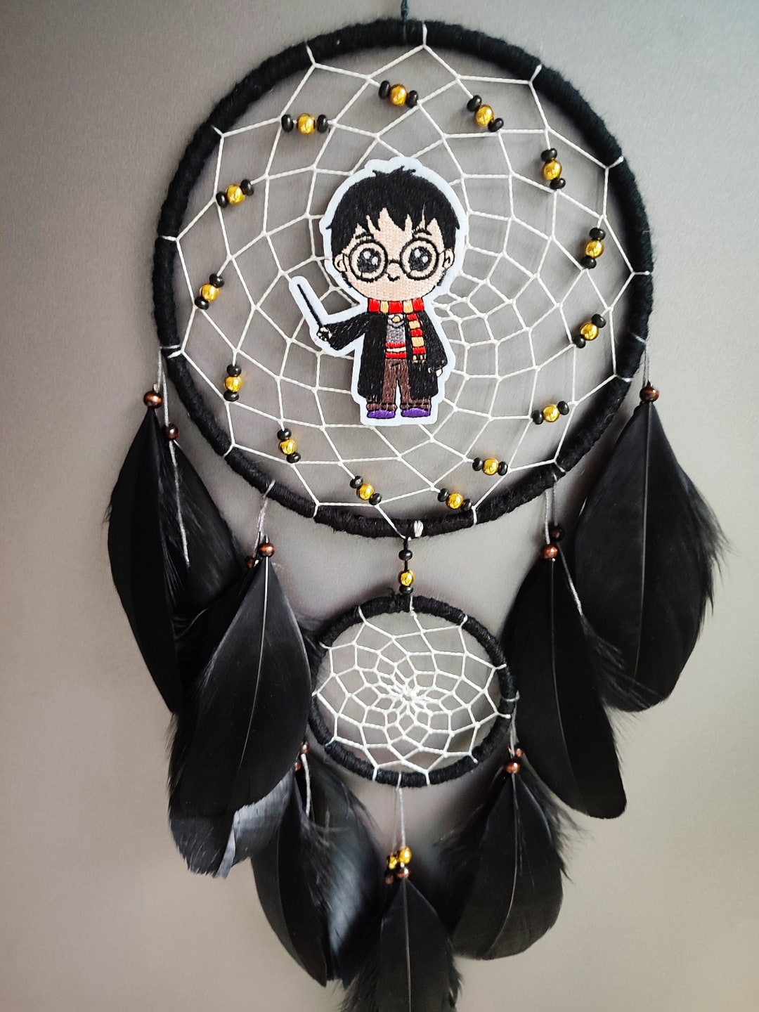 Personalized Wizard Dream Catcher, Black Feather Decor - Etsy