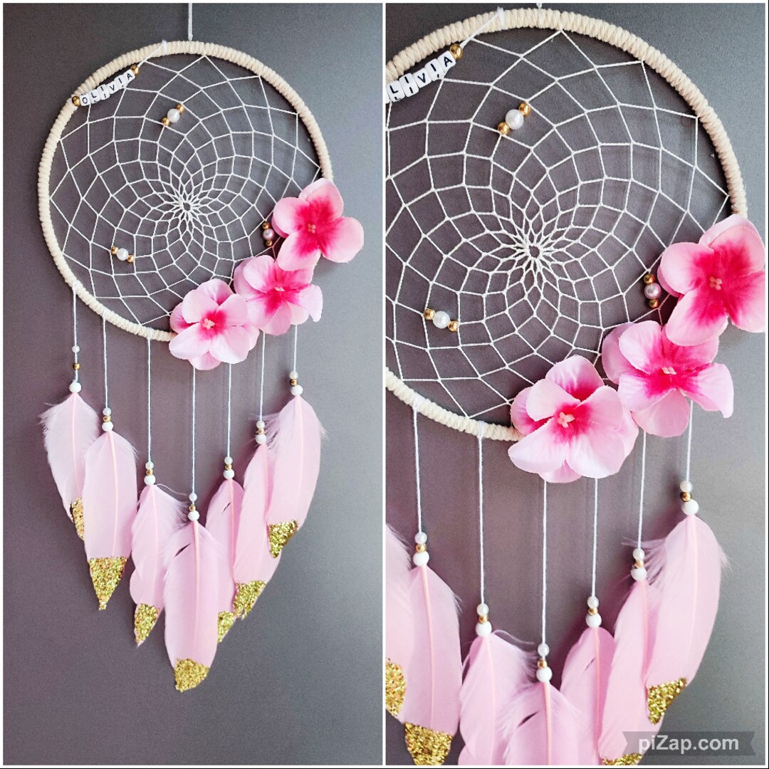 Boho Flower Dream Catcher Pink, Personalized Dreamcatcher Pearls ...