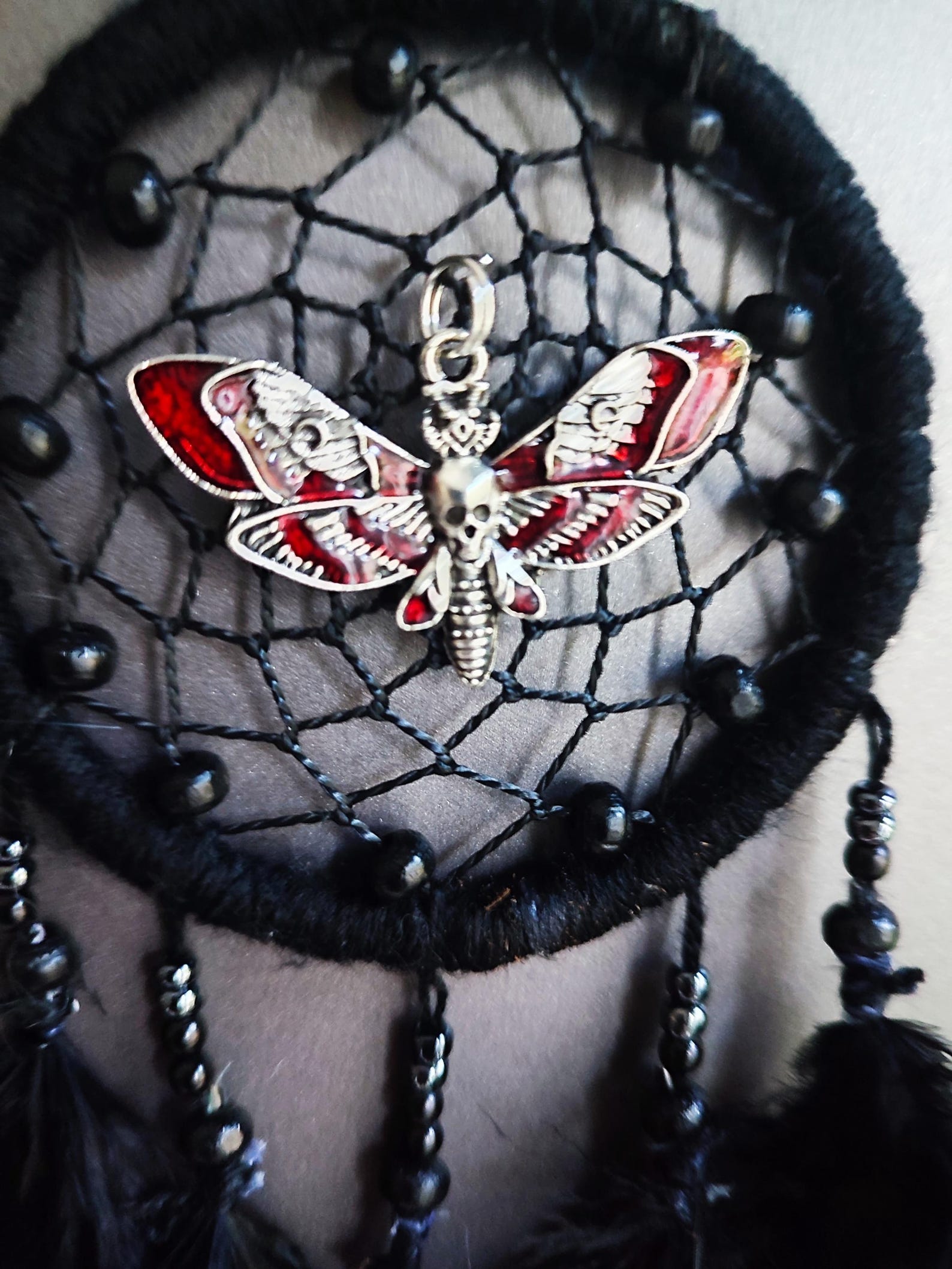 Gothic Car Charm Dreamcatcher Black, Moth Skull, Rear View Mirror Charm ...