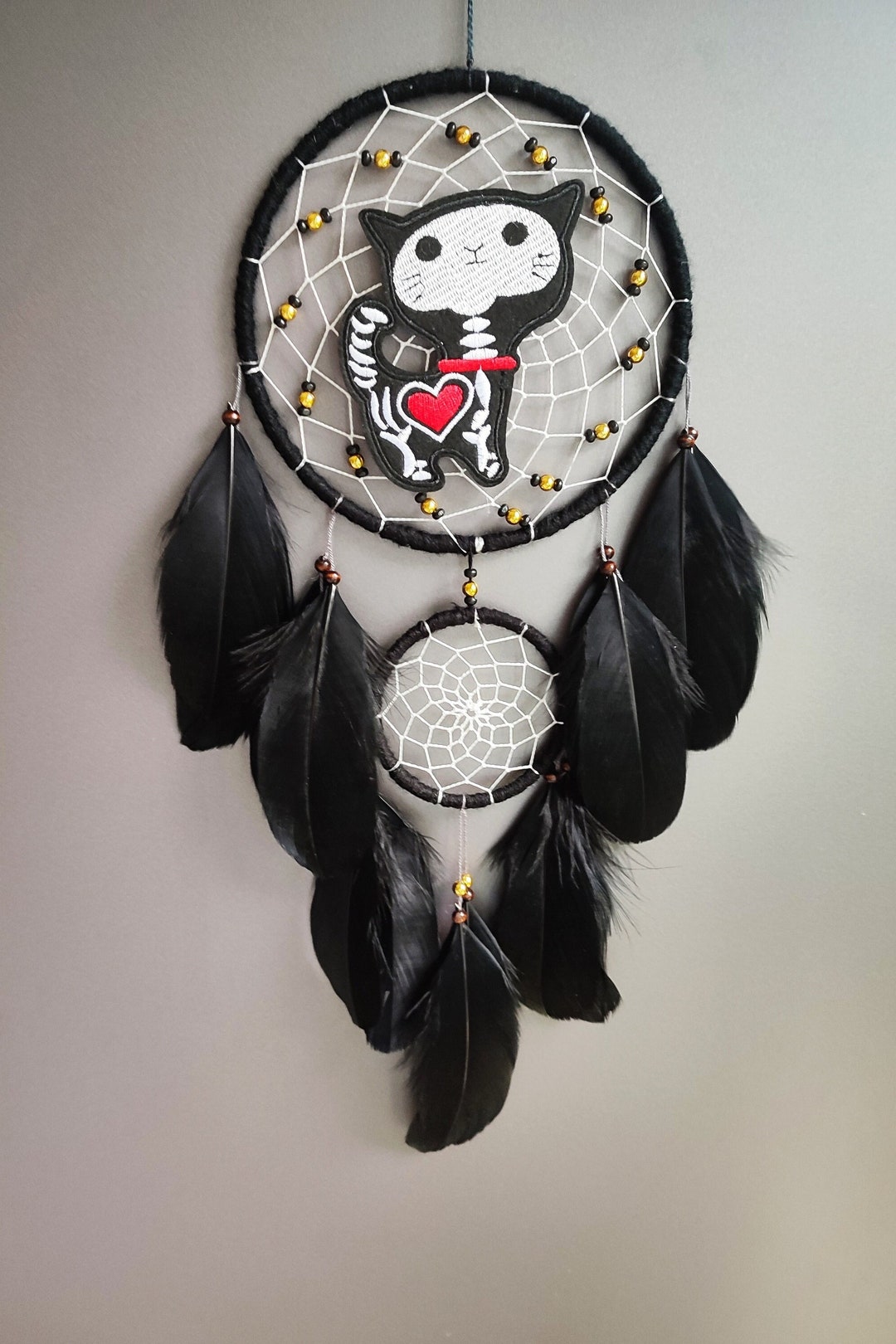 Skeleton Cat Dream Catcher Black Dreamcatcher, Goth Decor, Creepy Cute ...