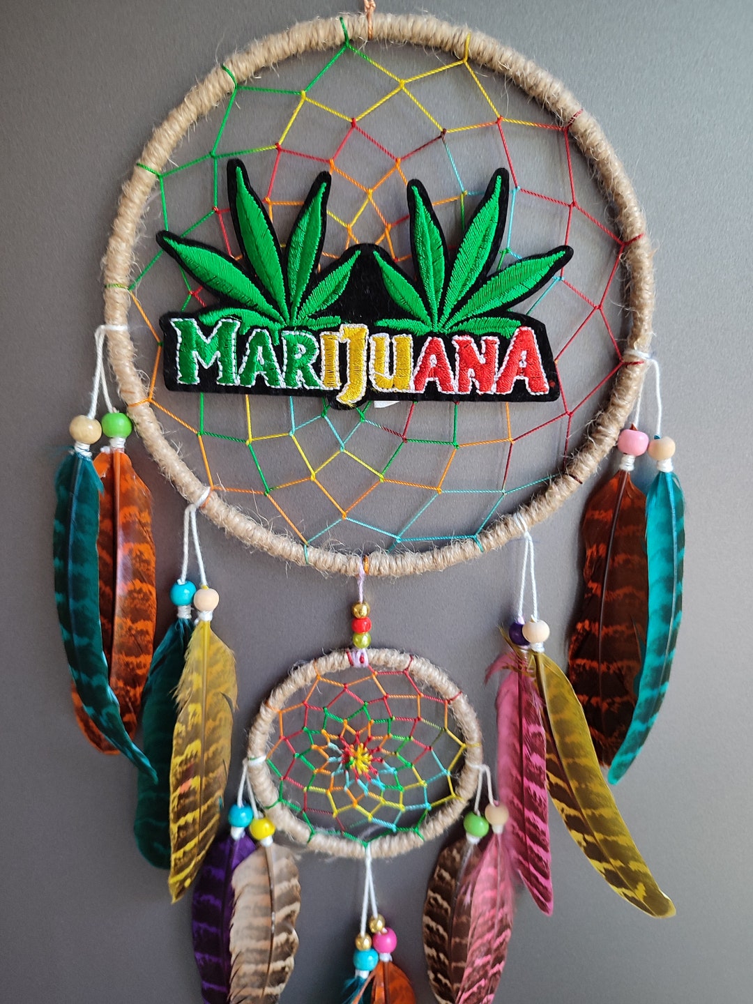 Weed Leaf Rainbow Dreamcatcher Marijuana Leaf Dream Catcher, Stoner ...
