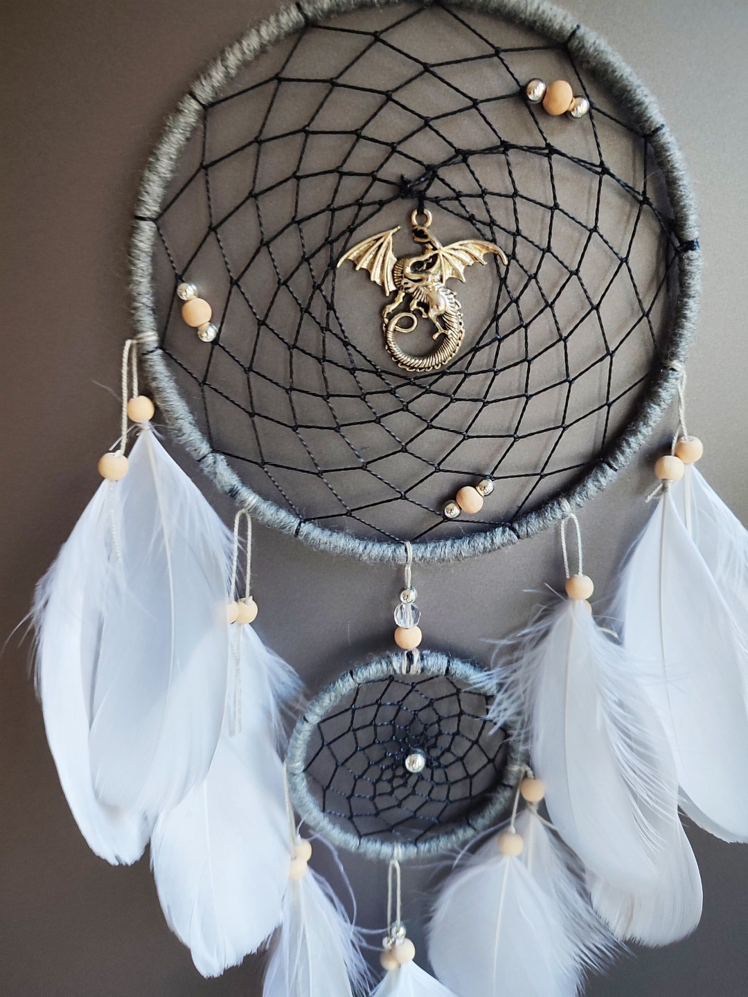 Custom Feathers Dragon Dream Catcher Wall Hanging, White Dreamcatcher ...