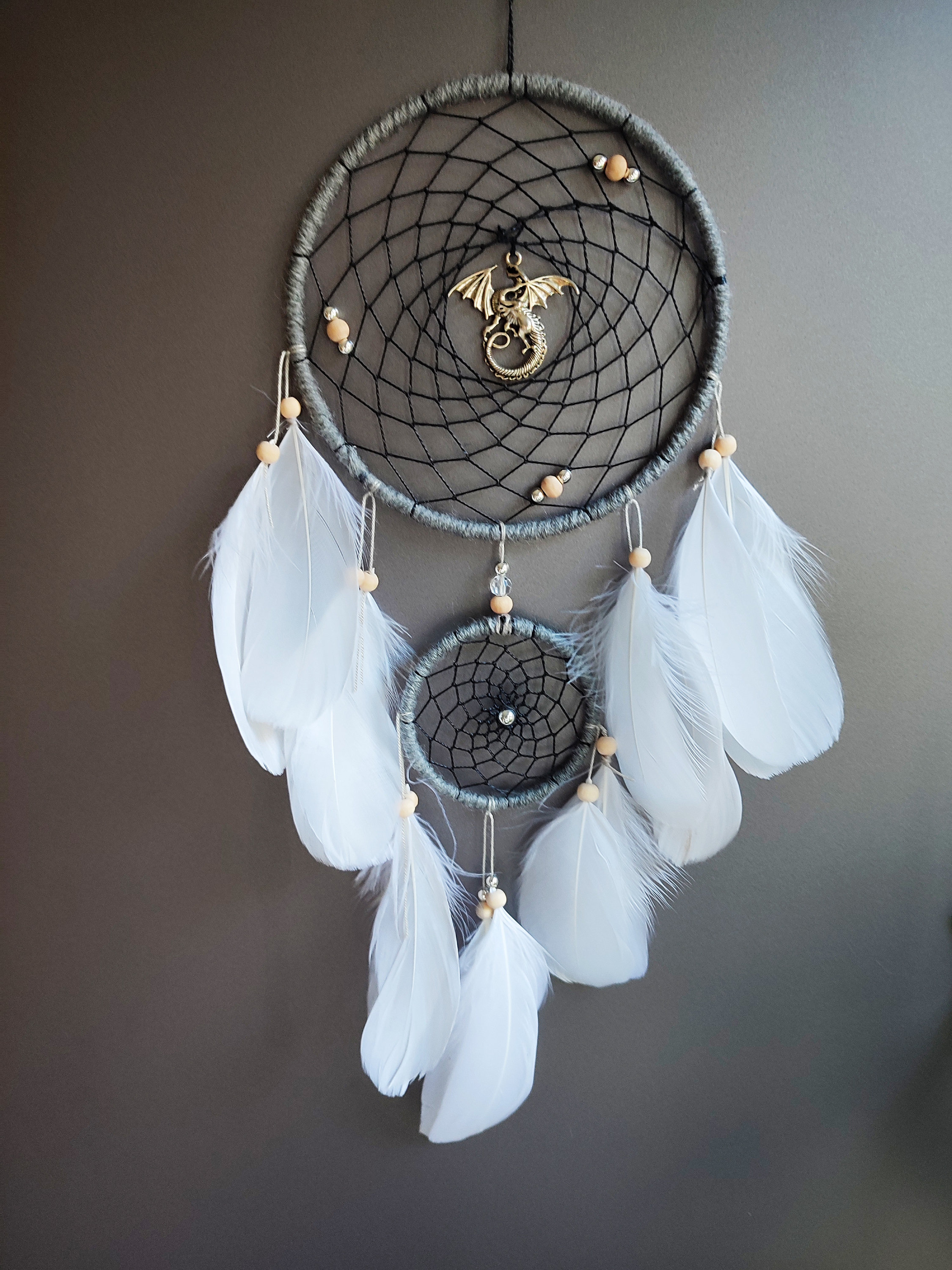Custom Feathers Dragon Dream Catcher Wall Hanging, White Dreamcatcher ...