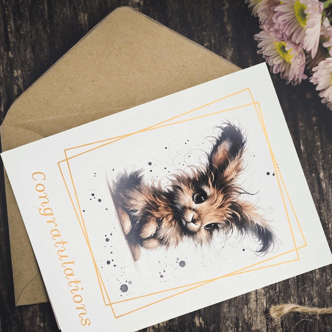 Rabbit Congratulations Card: Handwritten by Robot, Sending Hugs - Etsy