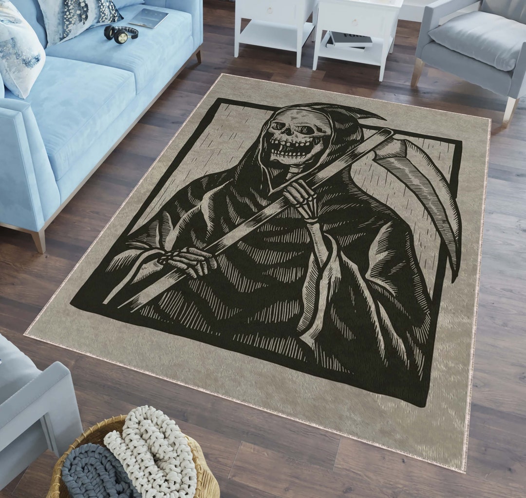 Grim Reaper Rug Ghotic Skeleton Rug Dark Magic Rug - Etsy