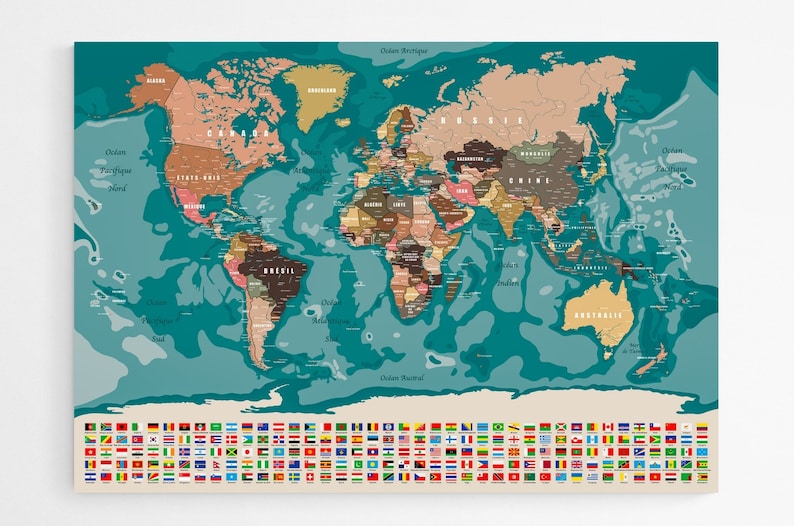 Poster World Map With Flags - Etsy