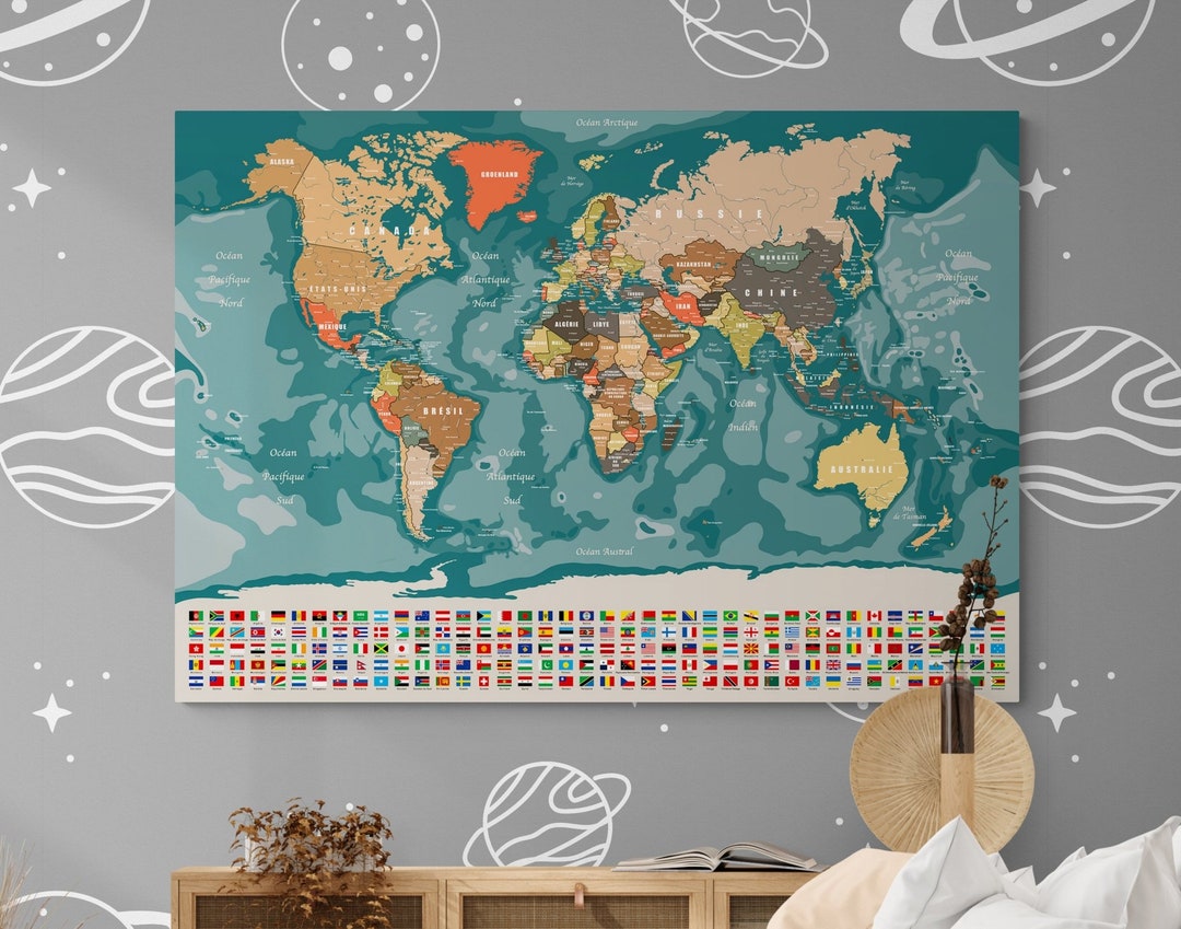 Multicolor World Map With Flags - Etsy