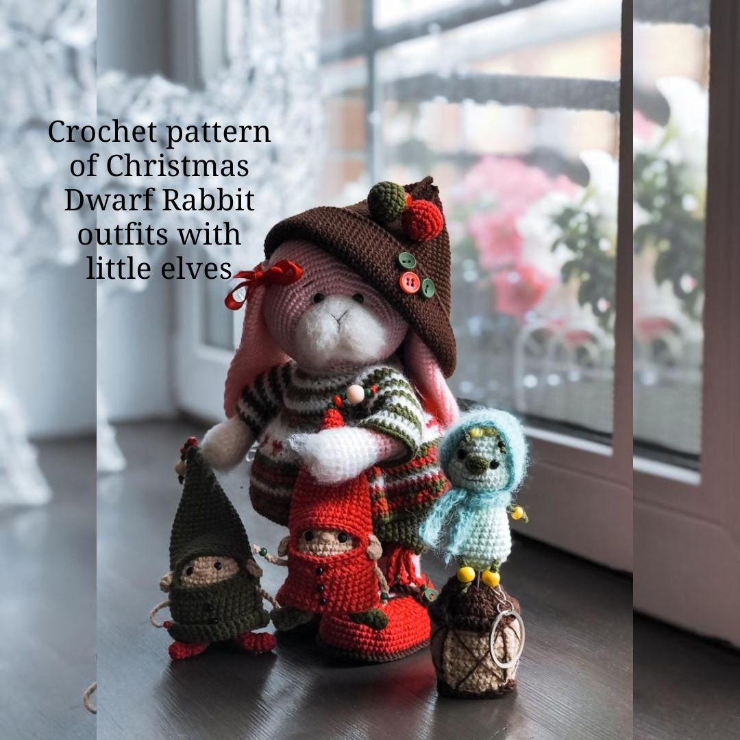 Crochet Pattern of Christmas Dwarf Rabbit Outfits With Little Elves - Etsy