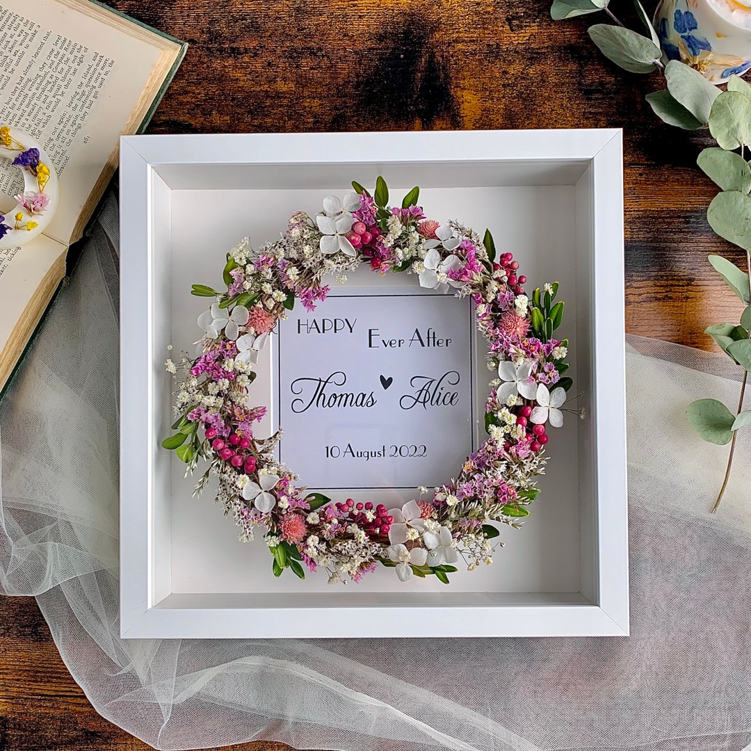 Dried Flower Wreath, Personalised Message Gift, Floral Art, Shadow Box ...