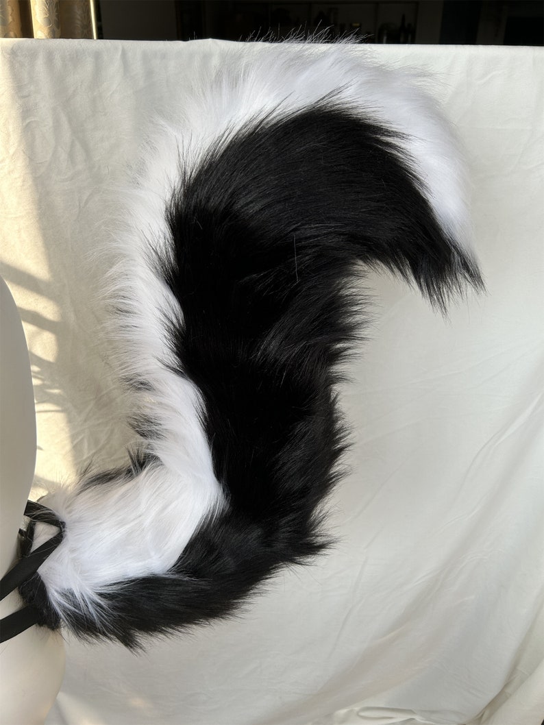Furry Faux Fur Skunks Tail 120 Cm Big Black White Tail - Etsy UK