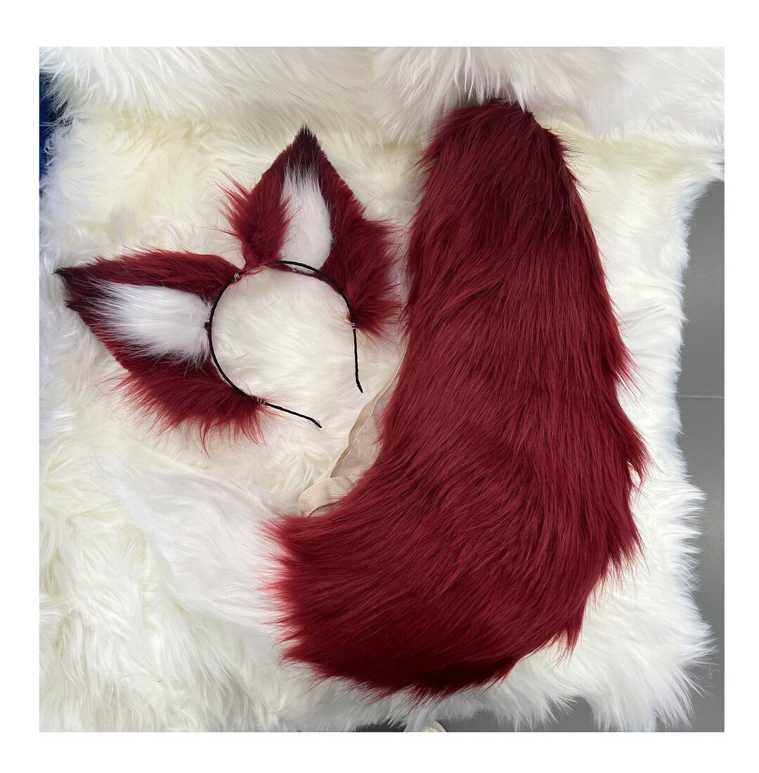 Red Fox Ears Headband Tail Setcostume Cat Wolf Ears Tail - Etsy