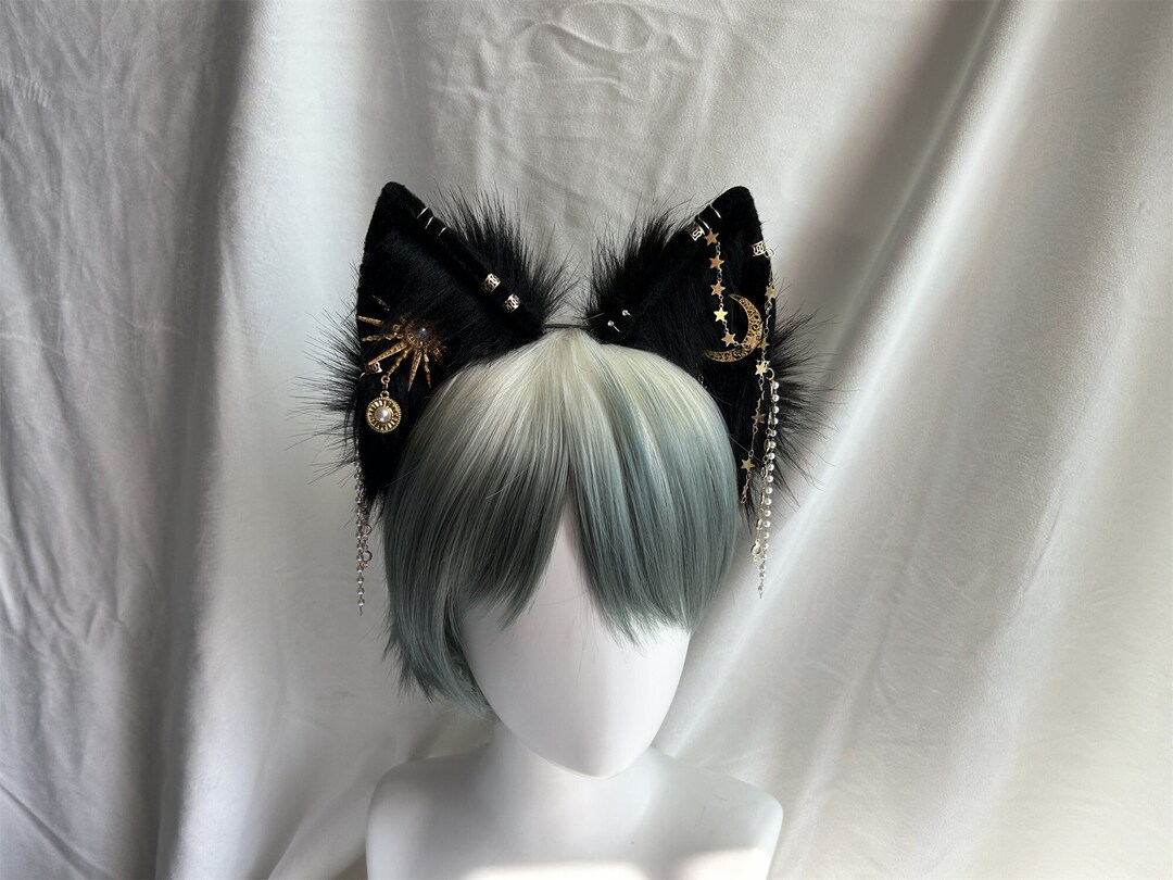 Goth Black Wolf Ears Tail Set Faux Fur Cosplay Wolf Ears Tail Etsy