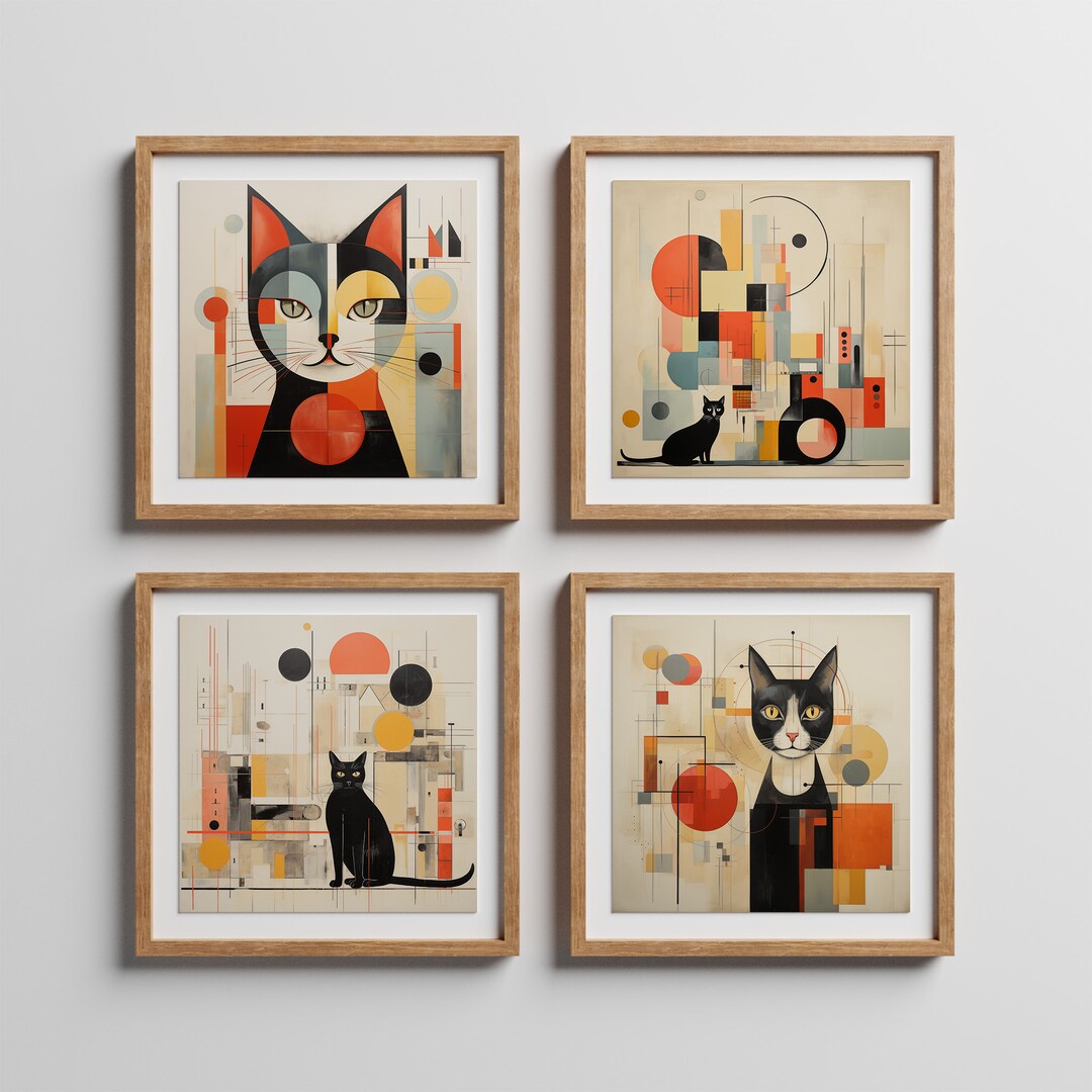 Abstract Cat Art Prints: Geometric Cubist Style (digital Download) - Etsy