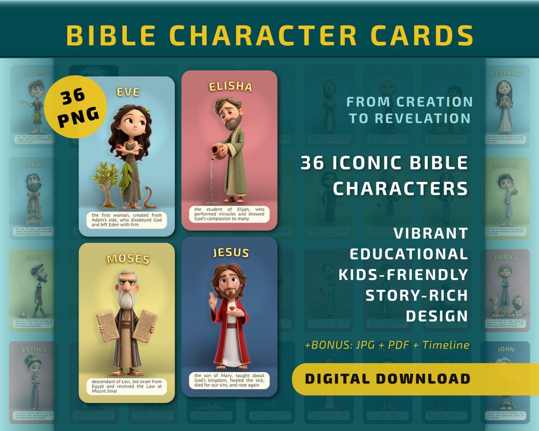 Bible Character Cards, Bible Flashcards Printable, Christian Kids ...