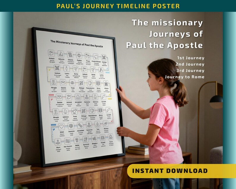 Paul's Missionary Journeys Timeline, Bible Study Poster (digital ...