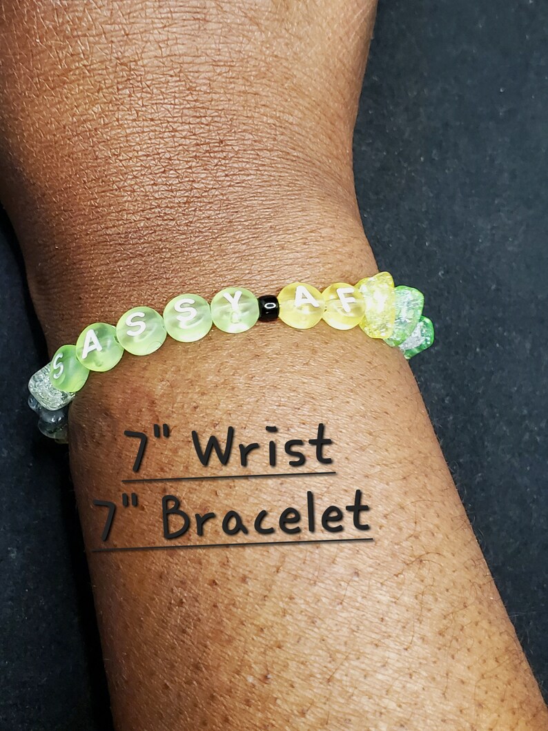 Peridot Bead Bracelet, Sassy AF, Colorful Transparent Letter Beads, Stretch Bracelets for Adults ...