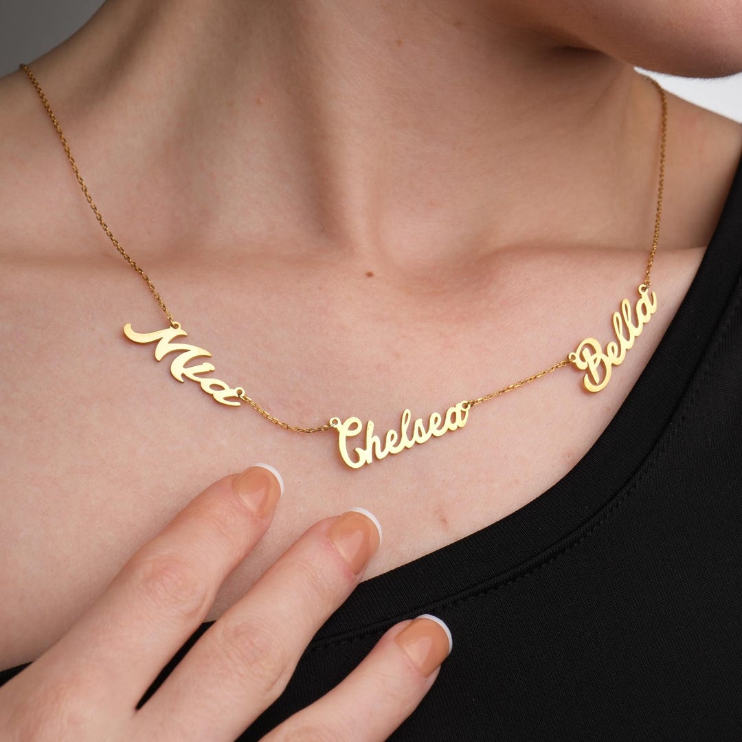 14K Gold Multi Name Necklace, Custom Jewelry, Three Name Necklace ...