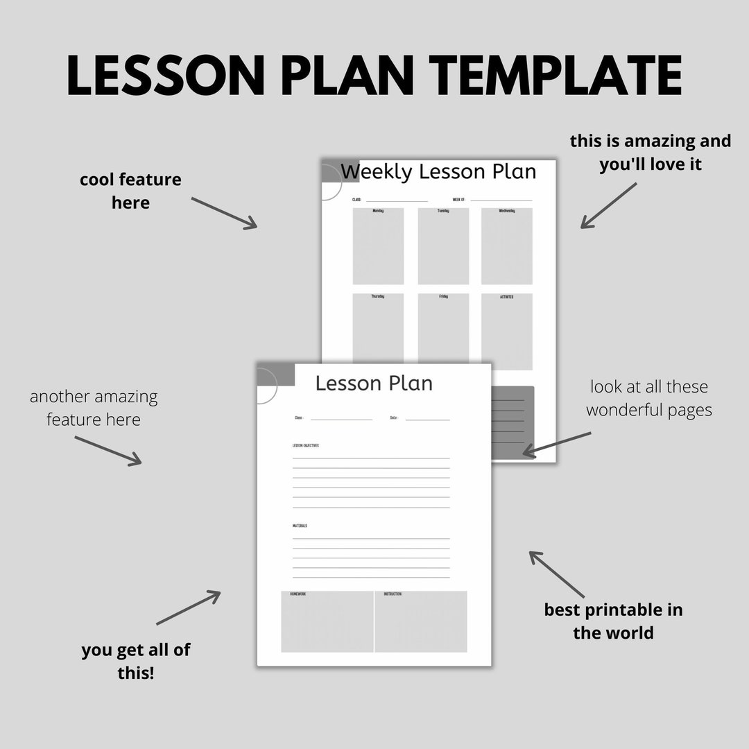 Lesson Plan Template With Weekly Lesson Plan Outline Unlimited Etsy