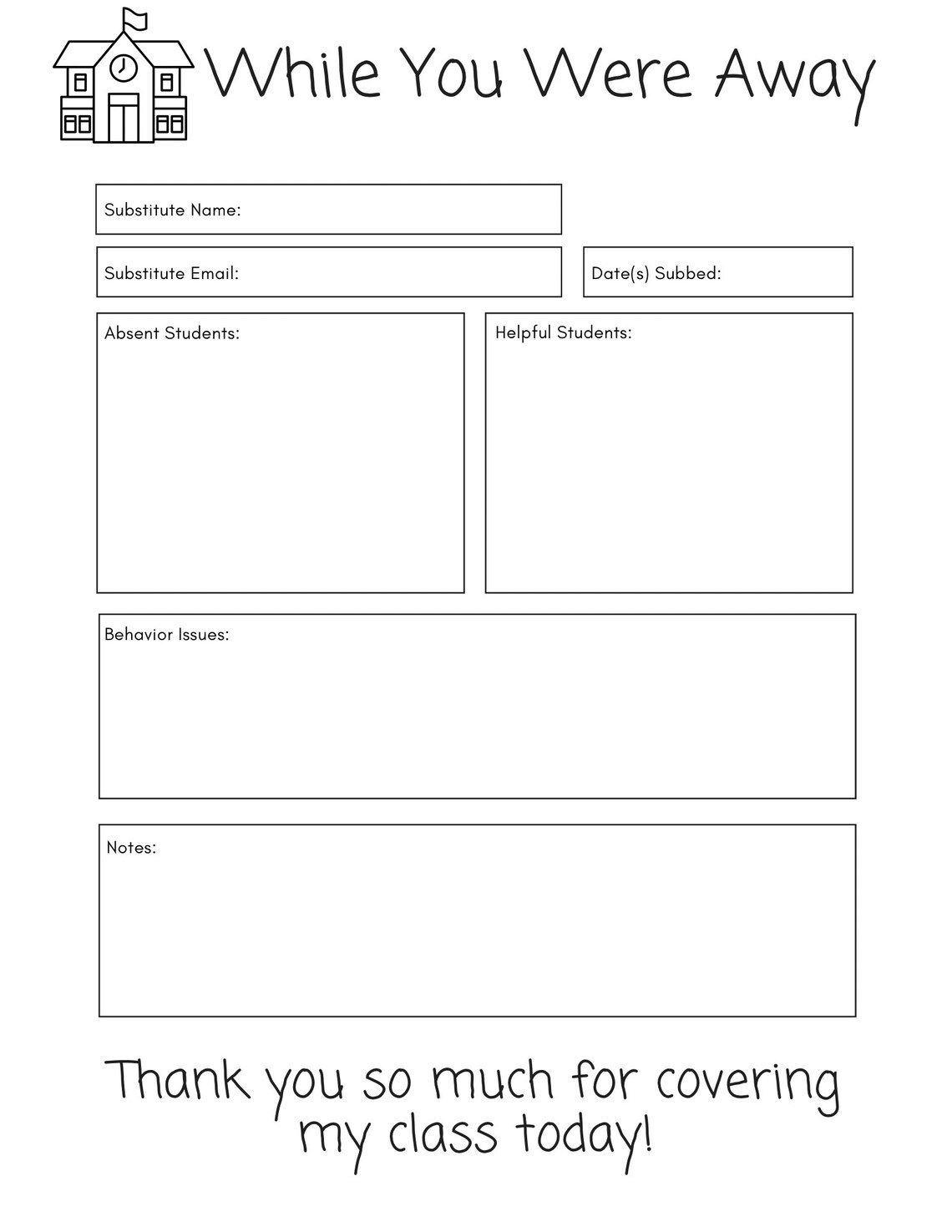 Substitute Teacher Forms, Substitute Teacher Feedback, Substitute ...