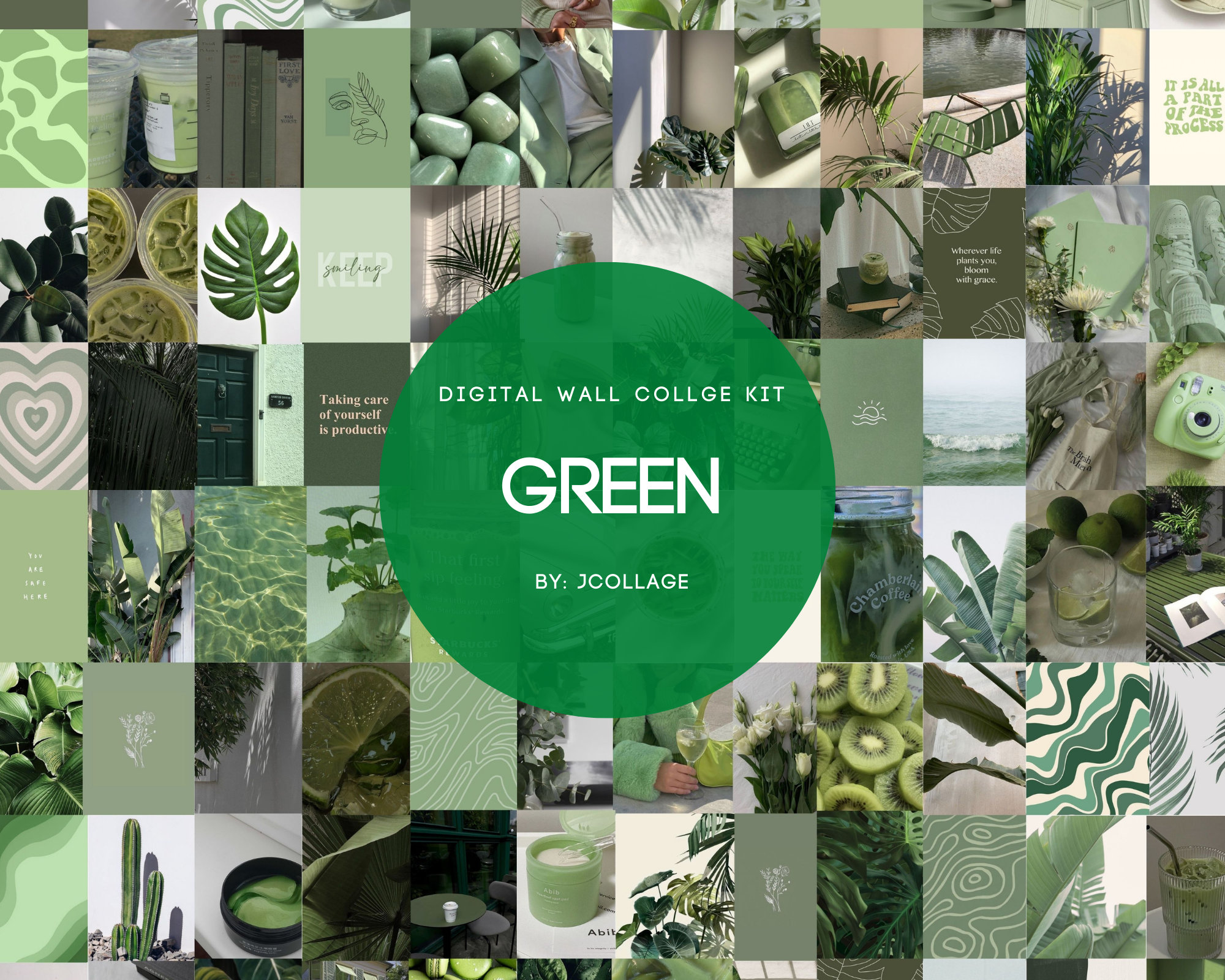Green Chill Vibe Wall Collage Kit 100 Photos Photo Collage Wall Art ...