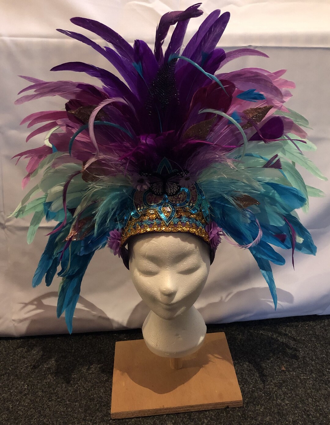 Feathered Headpiece in Purples and Blues - Etsy