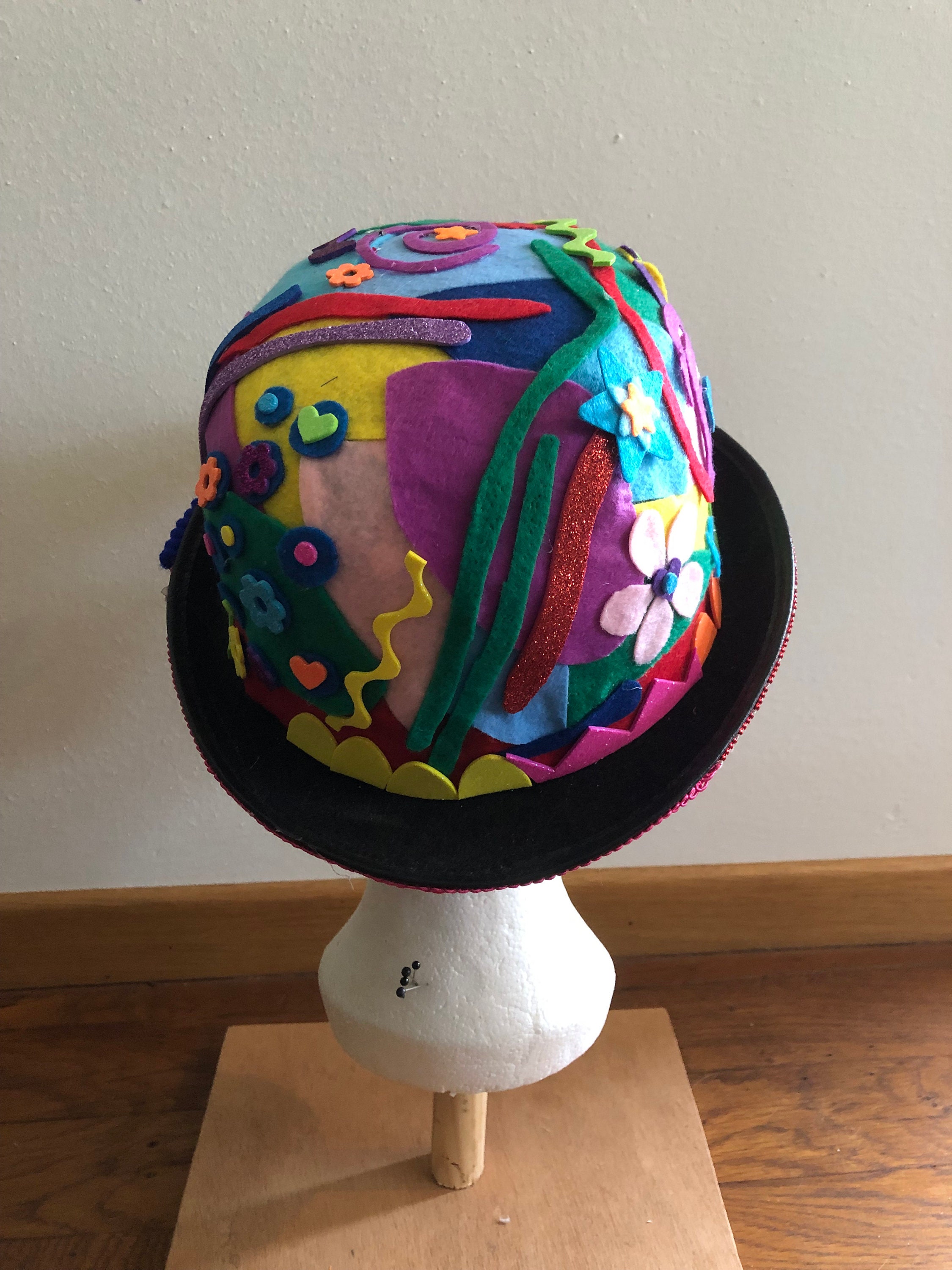 Bowler Hat Decorated With Felt and Glitter Foam in All Kinds of Colors ...
