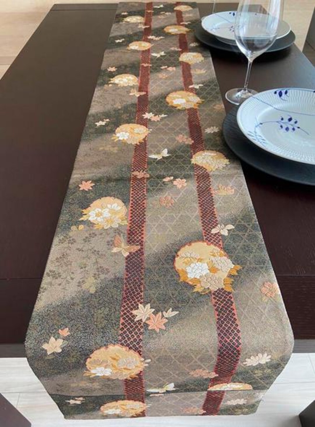 The Embroidery of Butterflies Obi Table Runner Pure Silk Table Runner ...