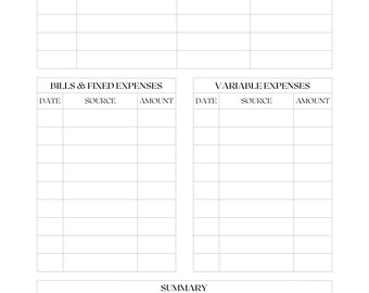 Monthly Budget Planner Page, Instant Digital Download, Money Saving ...