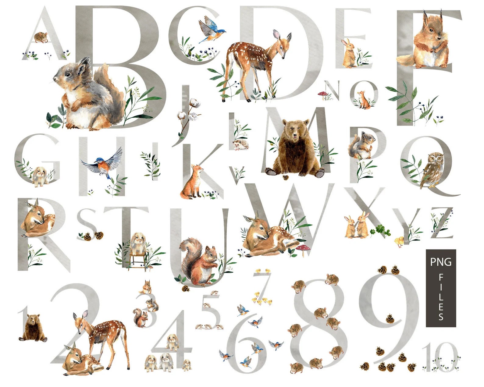 Woodland ABC & Numbers Poster Woodland Alphabet Wall Art - Etsy