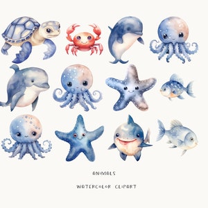 Undersea Watercolor Clipart, Light Blue, Nursery Decor, Baby Shower ...