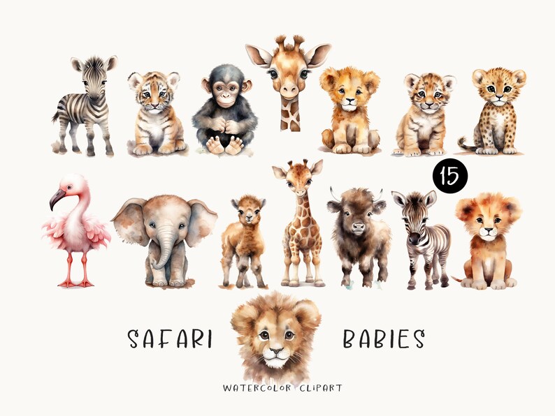 Watercolor Baby Safari Animals Clipart for Commercial Use - Etsy