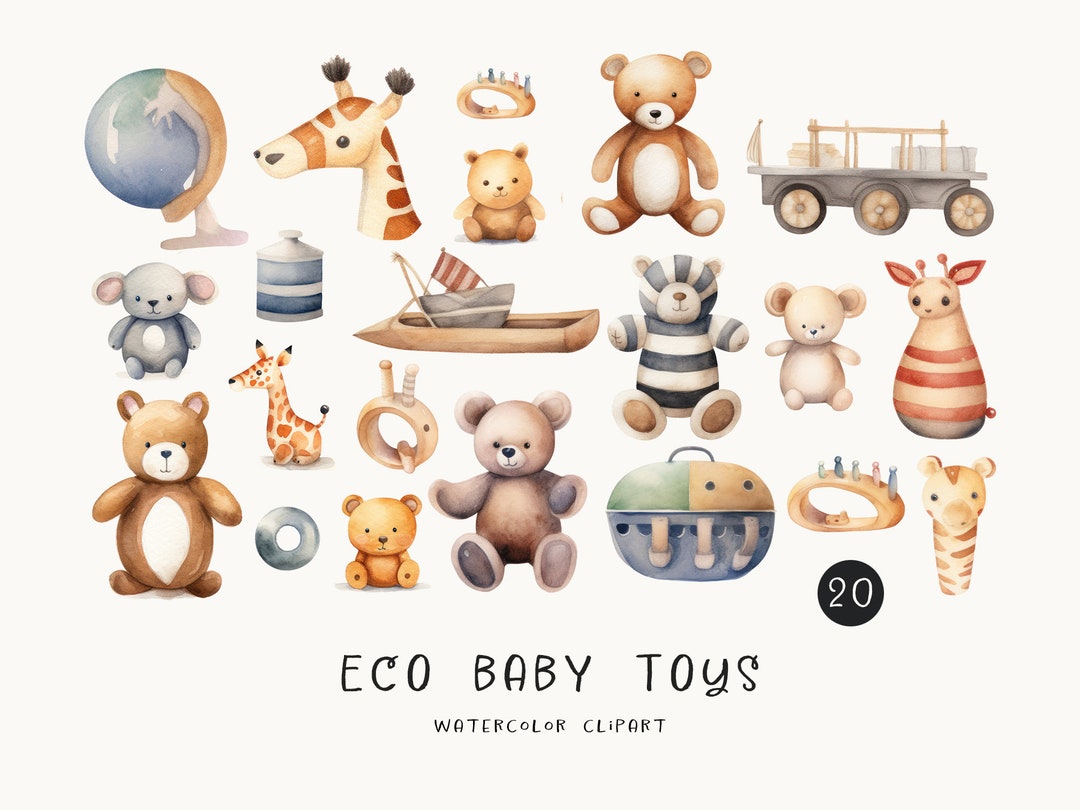 Watercolor Baby Toys Clipart, Boho Baby Shower, Newborn Kids PNG Files ...