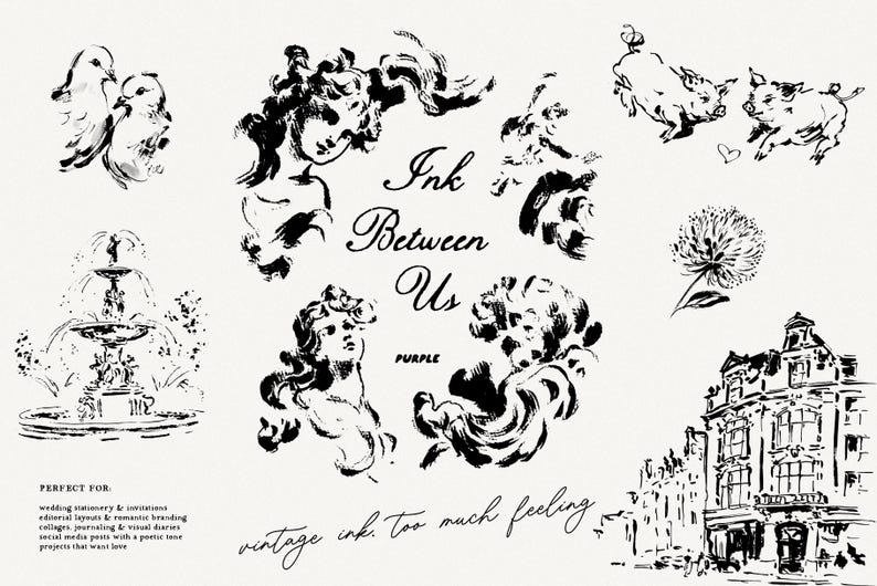 Ink Between Us Vintage Line Art | Romantic Valentine Clipart - Etsy
