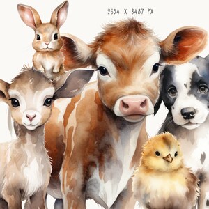 Watercolor Farm Babies Clipart, Cute Animals for Commercial Use ...