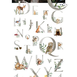 Woodland ABC & Numbers Poster, Woodland Alphabet Wall Art, Watercolor ...