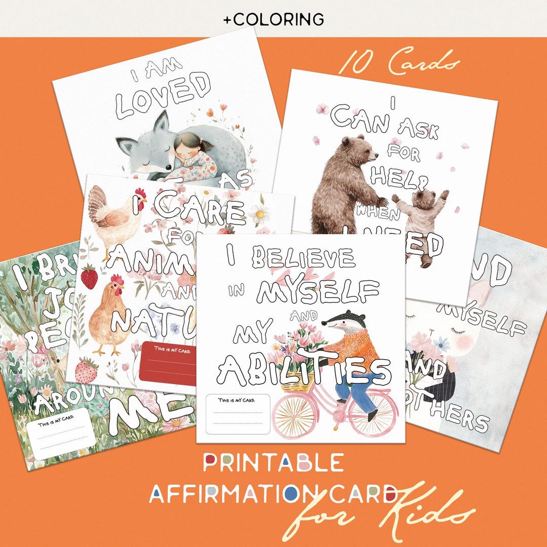 Affirmation Coloring Cards for Children Printable Kids' Mindful ...