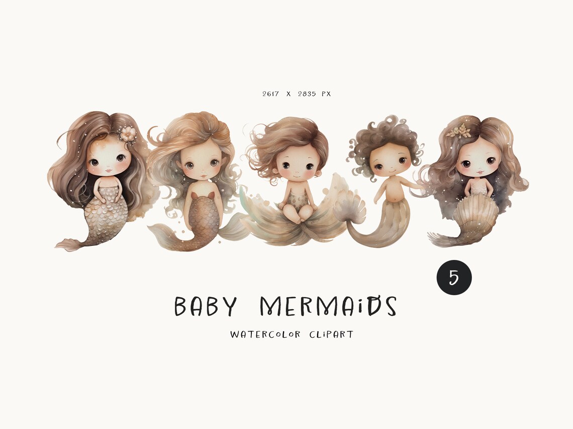 Baby Mermaids Watercolor Clipart. Corals & Sea Creatures Png - Etsy