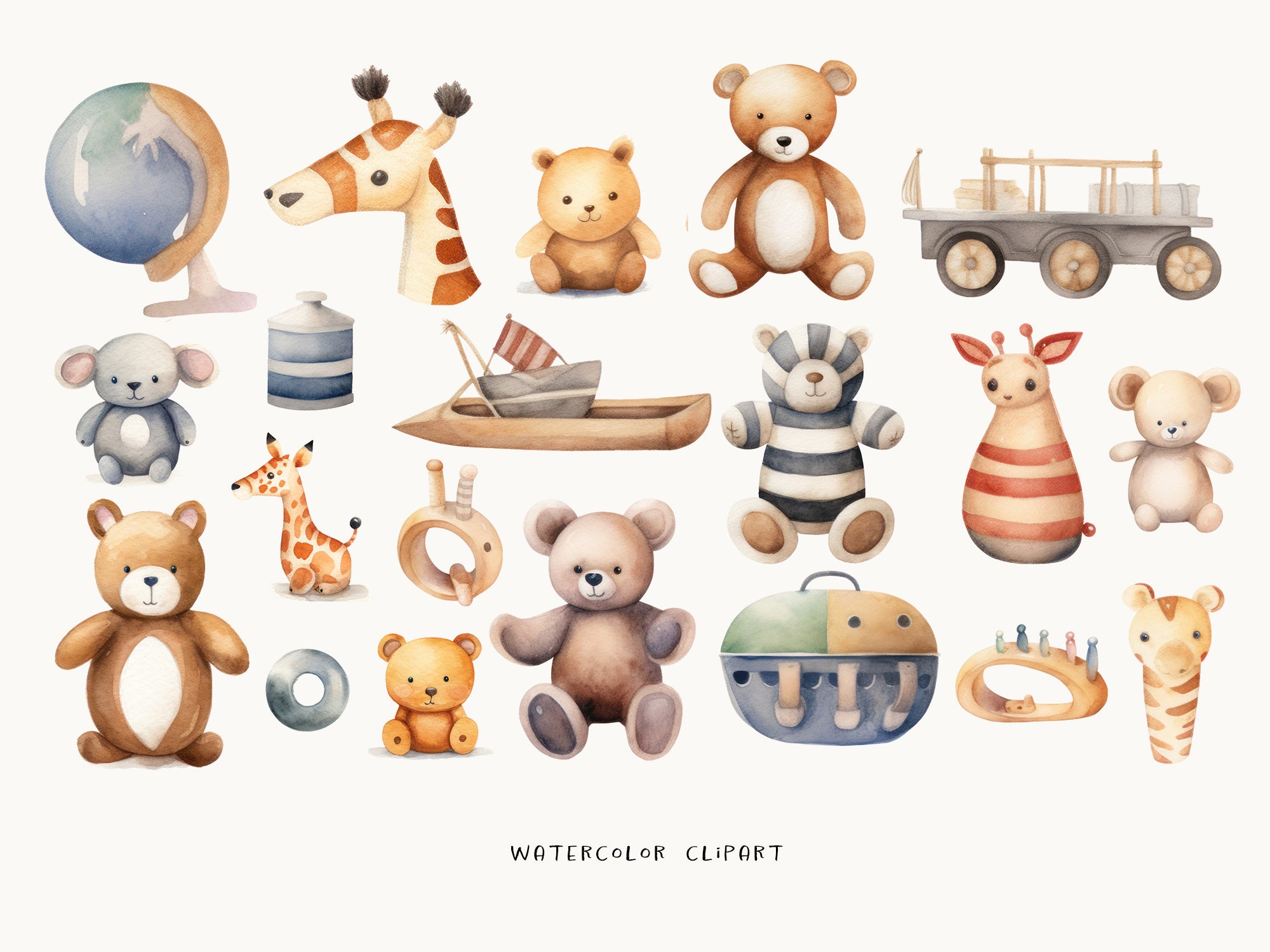 Watercolor Baby Toys Clipart Boho Baby Shower Newborn Kids - Etsy