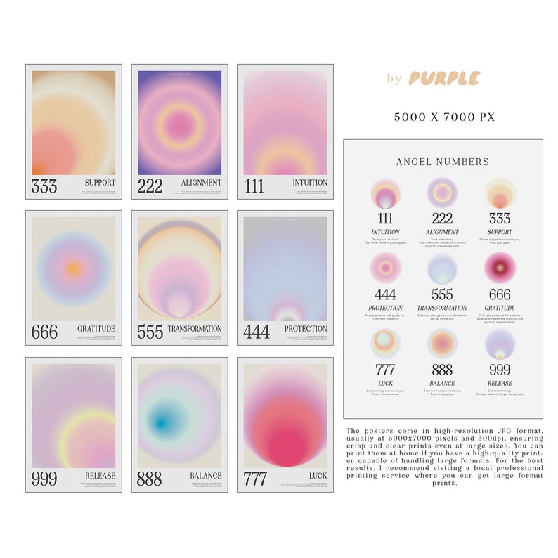 Angel Numbers Print Set - Aura Energy Spiritual Wall Art - Numerology ...