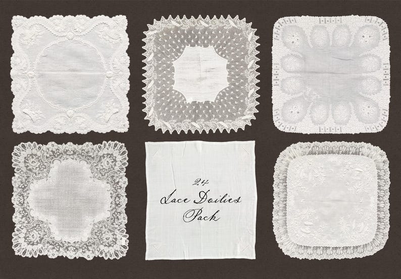 Lace Doilies Clipart Pack – 24 Vintage PNG Overlays for Scrapbooking ...
