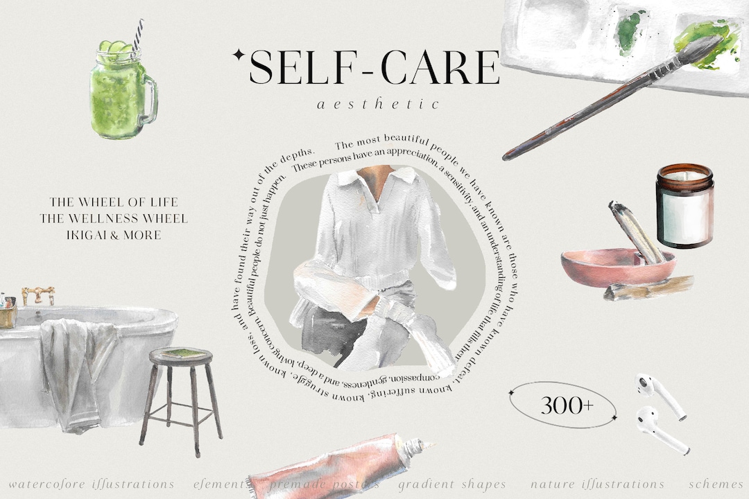 Aesthetic Self-care Collection. Watercolor Self Love Clipart. Journal ...