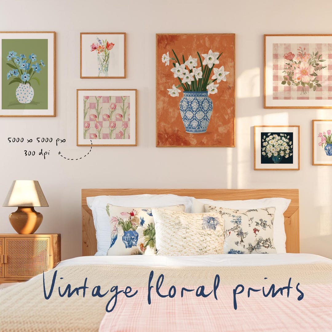 Colorful English Cottage Gallery Wall Decor - 120 Vintage Floral Prints ...