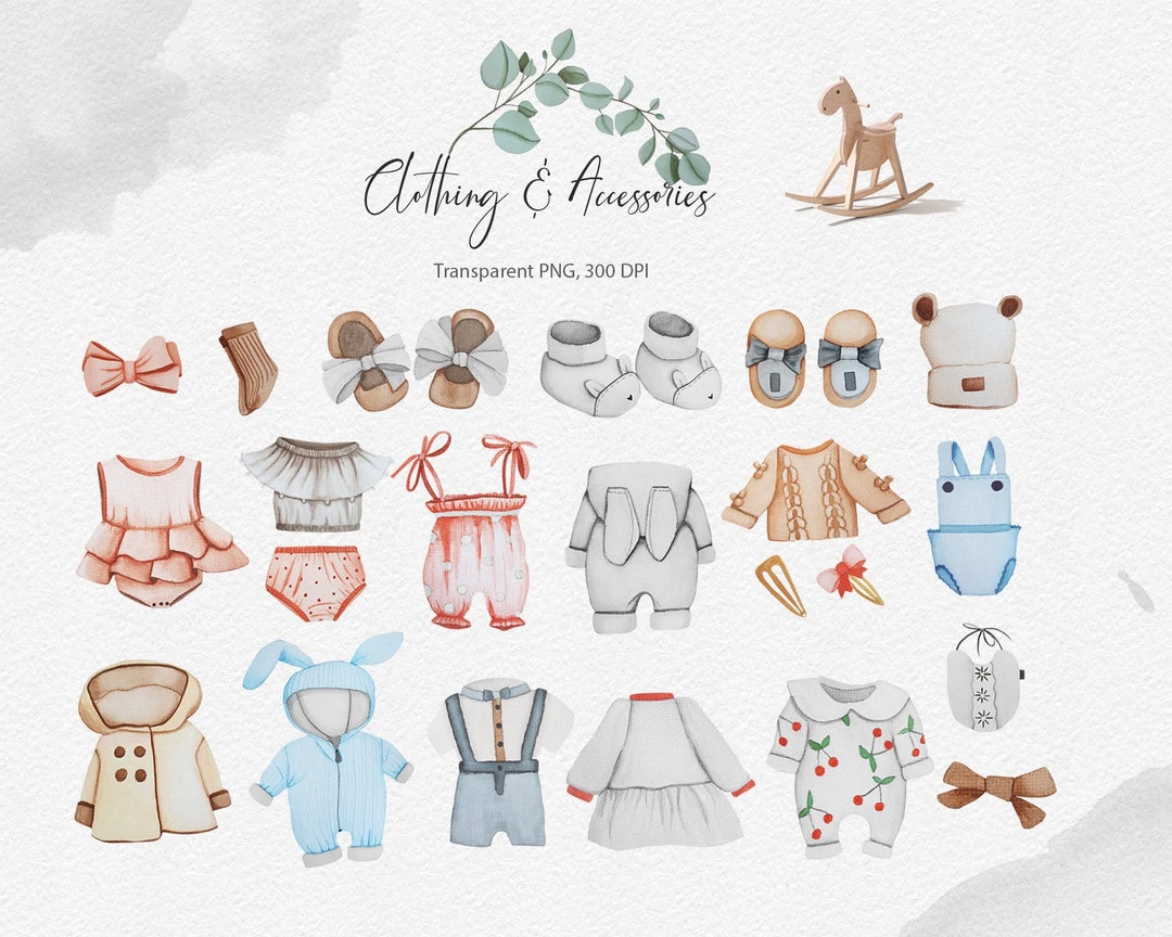 Baby Clothes Watercolor Png Files. Baby Shower Clipart. Cute Watercolor ...