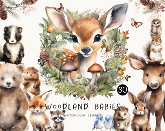 Woodland Animals Clipart Collection Watercolor Forest Animals - Etsy