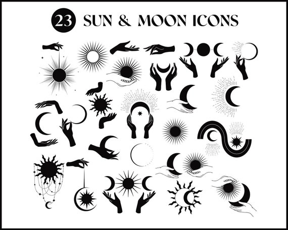 Moon and Sun Svg Bundle. Celestial Clipart. Magic Hand Logo. - Etsy